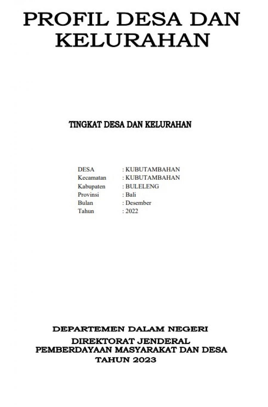PROFIL DESA TAHUN 2022 - Website Desa Kubutambahan