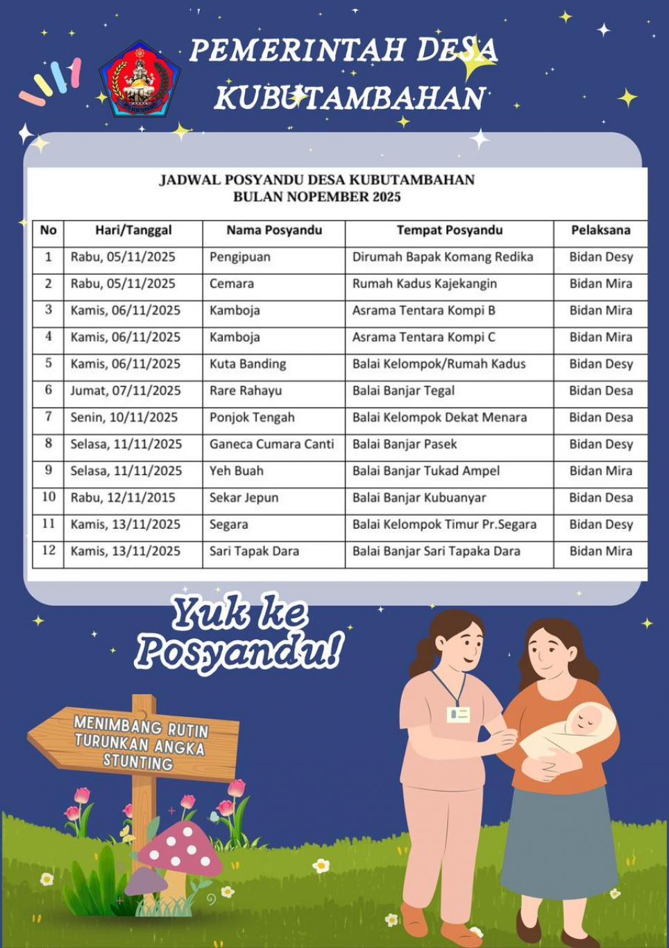 JADWAL POSYANDU BULAN NOPEMBER 2025 - Website Desa Kubutambahan
